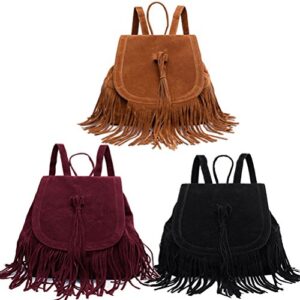 Donalworld Women Tassel Backpack Book Travel Drawstring PU Leather Bag Brown