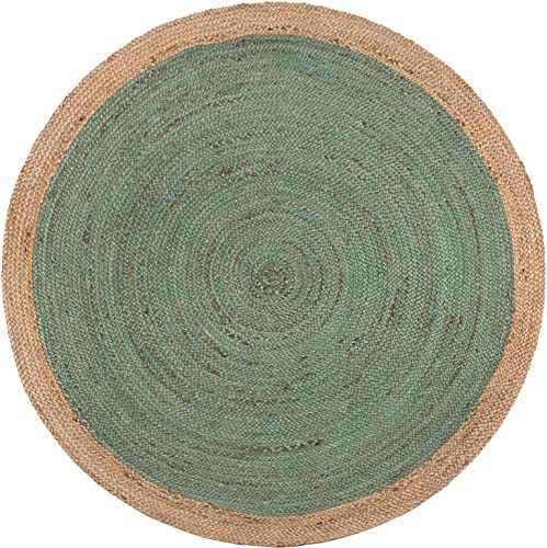 Fab Habitat Essentials Braided Area Rug - Teal - Handwoven, Natural Fiber, Soft Underfoot - Natural Jute - Bedroom, Living Room, Dining Room - 5ft Round