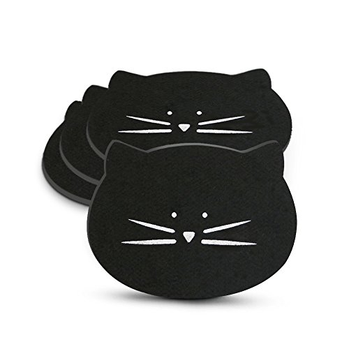 Koolkatkoo Drink Absorbent Cat Mug Coaster Set for Women Girls Felt Material Cute Coffee Cup Coasters for Cat Lovers Set of 4 Black