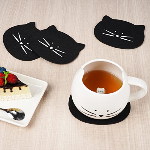 Koolkatkoo Drink Absorbent Cat Mug Coaster Set for Women Girls Felt Material Cute Coffee Cup Coasters for Cat Lovers Set of 4 Black