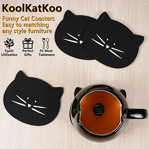 Koolkatkoo Drink Absorbent Cat Mug Coaster Set for Women Girls Felt Material Cute Coffee Cup Coasters for Cat Lovers Set of 4 Black