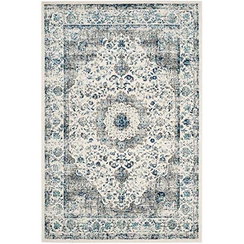 SAFAVIEH Evoke Collection 5'1" Round Ivory/Grey EVK220D Shabby Chic Oriental Medallion Non-Shedding Dining Room Entryway Foyer Living Room Bedroom Area Rug