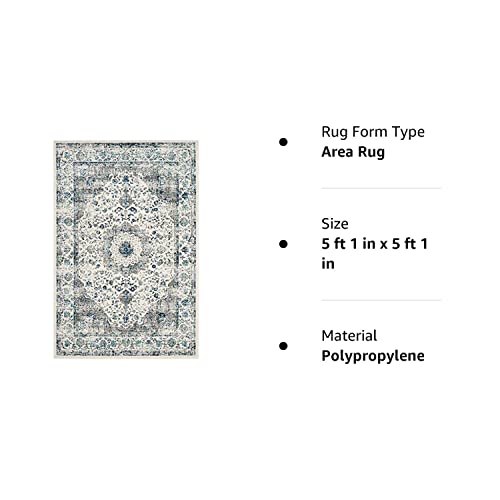 SAFAVIEH Evoke Collection 5'1" Round Ivory/Grey EVK220D Shabby Chic Oriental Medallion Non-Shedding Dining Room Entryway Foyer Living Room Bedroom Area Rug