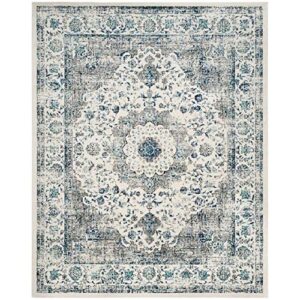 SAFAVIEH Evoke Collection 5'1" Round Ivory/Grey EVK220D Shabby Chic Oriental Medallion Non-Shedding Dining Room Entryway Foyer Living Room Bedroom Area Rug