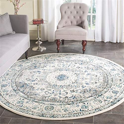 SAFAVIEH Evoke Collection 5'1" Round Ivory/Grey EVK220D Shabby Chic Oriental Medallion Non-Shedding Dining Room Entryway Foyer Living Room Bedroom Area Rug