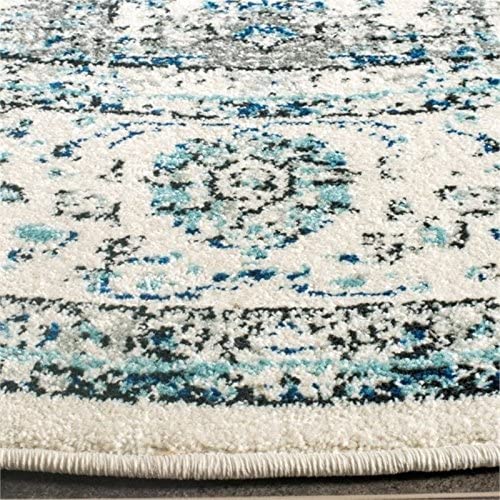 SAFAVIEH Evoke Collection 5'1" Round Ivory/Grey EVK220D Shabby Chic Oriental Medallion Non-Shedding Dining Room Entryway Foyer Living Room Bedroom Area Rug