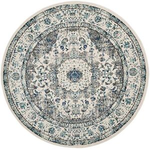 SAFAVIEH Evoke Collection 5'1" Round Ivory/Grey EVK220D Shabby Chic Oriental Medallion Non-Shedding Dining Room Entryway Foyer Living Room Bedroom Area Rug