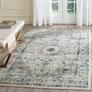 SAFAVIEH Evoke Collection 5'1" Round Ivory/Grey EVK220D Shabby Chic Oriental Medallion Non-Shedding Dining Room Entryway Foyer Living Room Bedroom Area Rug