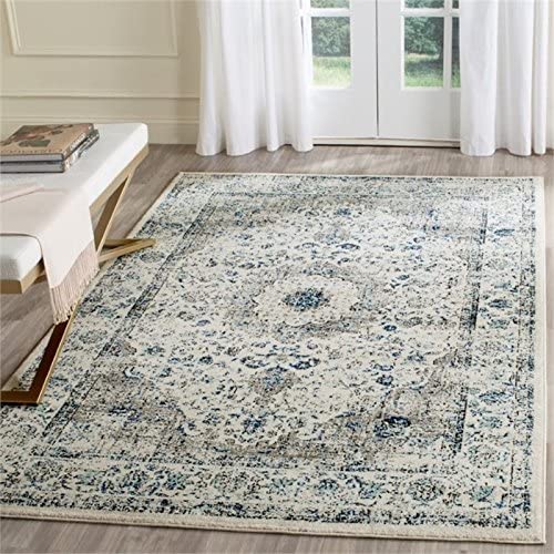 SAFAVIEH Evoke Collection 5'1" Round Ivory/Grey EVK220D Shabby Chic Oriental Medallion Non-Shedding Dining Room Entryway Foyer Living Room Bedroom Area Rug