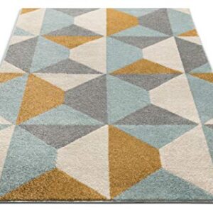 Yara Scandanavian Abstract Geometric Blue & Mustard Yellow Area Rug 5x7 (5'3" x 7'3")