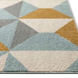 Yara Scandanavian Abstract Geometric Blue & Mustard Yellow Area Rug 5x7 (5'3" x 7'3")