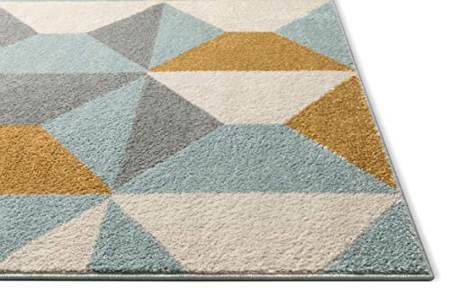 Yara Scandanavian Abstract Geometric Blue & Mustard Yellow Area Rug 5x7 (5'3" x 7'3")