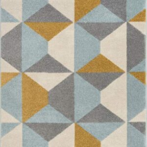 Yara Scandanavian Abstract Geometric Blue & Mustard Yellow Area Rug 5x7 (5'3" x 7'3")