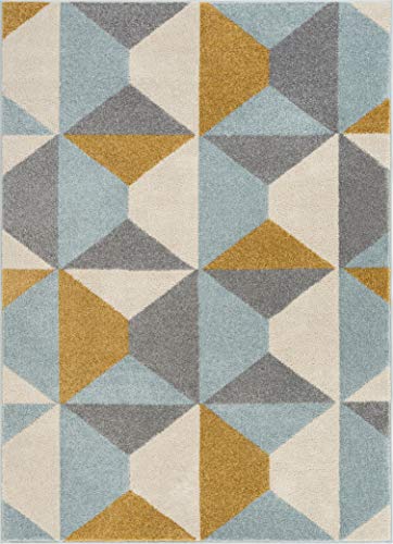 Yara Scandanavian Abstract Geometric Blue & Mustard Yellow Area Rug 5x7 (5'3" x 7'3")