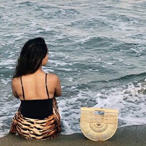 bagish Bamboo Bag Handmade, Semi Circle Boho Basket – Straw Clutch Purse Beach Tote for Women (WITH Insert Pouch) | valentines day gifts for her