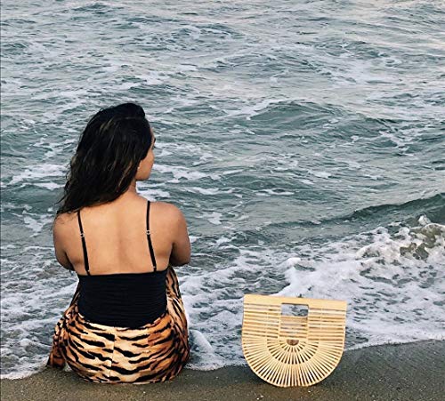 bagish Bamboo Bag Handmade, Semi Circle Boho Basket – Straw Clutch Purse Beach Tote for Women (WITH Insert Pouch) | valentines day gifts for her