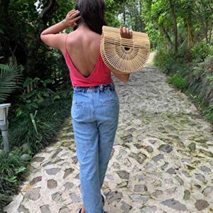 bagish Bamboo Bag Handmade, Semi Circle Boho Basket – Straw Clutch Purse Beach Tote for Women (WITH Insert Pouch) | valentines day gifts for her