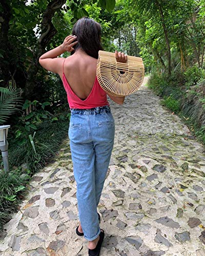 bagish Bamboo Bag Handmade, Semi Circle Boho Basket – Straw Clutch Purse Beach Tote for Women (WITH Insert Pouch) | valentines day gifts for her