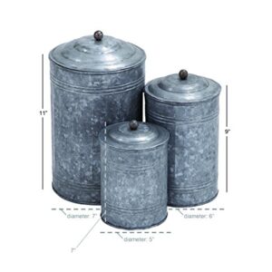 Deco 79 Metal Decorative Jars with Lids, Set of 3 12", 9", 8"H, Gray