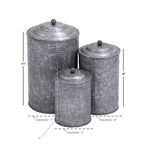 Deco 79 Metal Decorative Jars with Lids, Set of 3 12", 9", 8"H, Gray