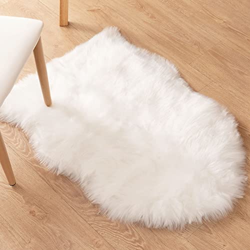 Carvapet Luxury Soft Faux Sheepskin Chair Cover Seat Cushion Pad Plush Fur Area Rugs for Bedroom, 2ft x 3ft, White