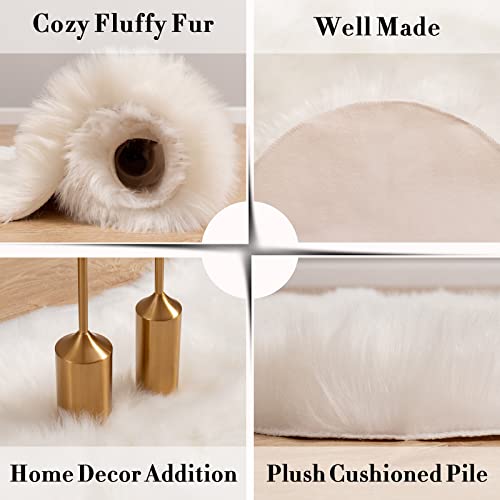 Carvapet Luxury Soft Faux Sheepskin Chair Cover Seat Cushion Pad Plush Fur Area Rugs for Bedroom, 2ft x 3ft, White