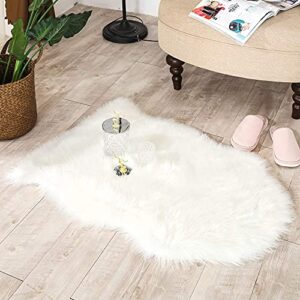 Carvapet Luxury Soft Faux Sheepskin Chair Cover Seat Cushion Pad Plush Fur Area Rugs for Bedroom, 2ft x 3ft, White