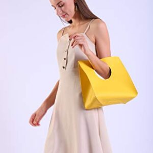 HOXIS Vintage Minimalist Style Soft Pu Leather Handbag Clutch Small Tote (Yellow)