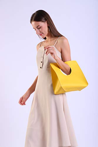 HOXIS Vintage Minimalist Style Soft Pu Leather Handbag Clutch Small Tote (Yellow)