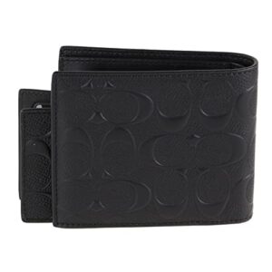 COACH COMPACT ID WALLET IN SIGNATURE CROSSGRAIN LEATHER,F75371 BLACK