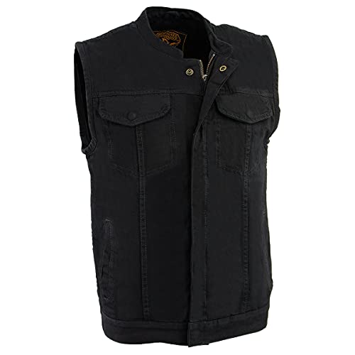 Milwaukee Leather MDM3000 Men's Black Denim ‘Quick Draw’ Dual Closure Club Style Vest - X-Large