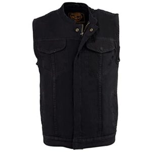 Milwaukee Leather MDM3000 Men's Black Denim ‘Quick Draw’ Dual Closure Club Style Vest - X-Large