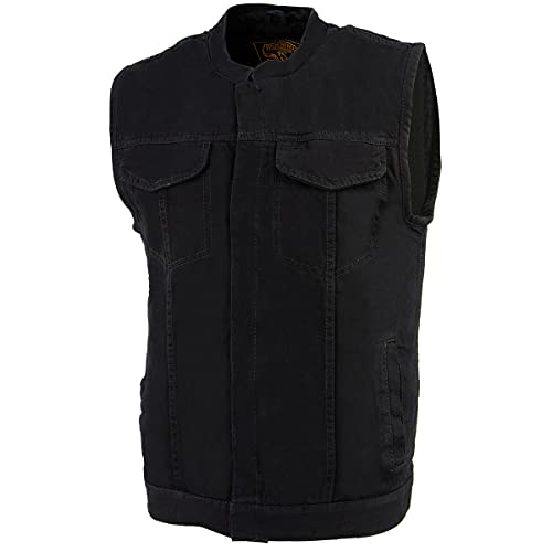 Milwaukee Leather MDM3000 Men's Black Denim ‘Quick Draw’ Dual Closure Club Style Vest - X-Large