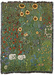 pure country weavers farm garden with sunflowers blanket by gustav klimt – fine art gift tapestry throw woven from cotton – made in the usa (72×54)