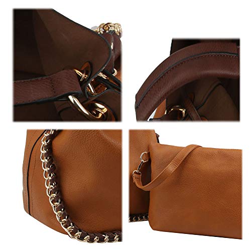 Handbag Republic Womens Fashion PU Designer Handbag Shoulder Bag Interlocking Chain Handle Stylish Tote (Brown)