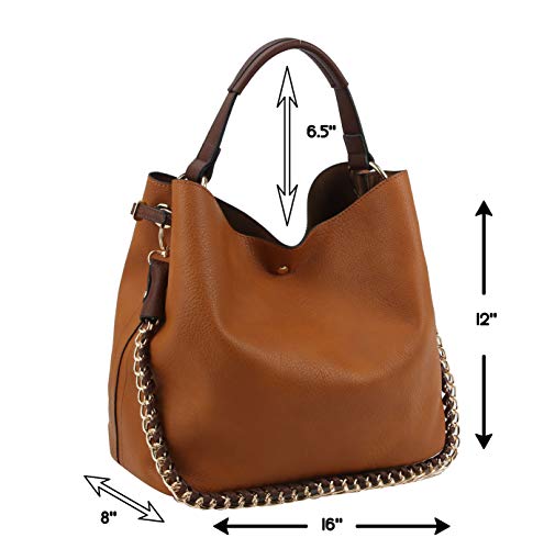 Handbag Republic Womens Fashion PU Designer Handbag Shoulder Bag Interlocking Chain Handle Stylish Tote (Brown)