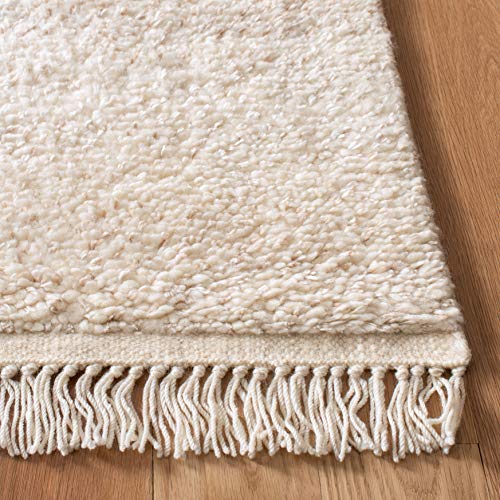 SAFAVIEH Casablanca Shag Collection 8' x 10' Beige CSB521B Handmade Fringe Wool 0.8-inch Thick Area Rug