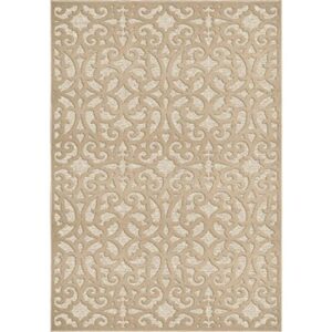 orian sculpted 4701 indoor/outdoor high-low debonair driftwood area rug, 5’2″ x 7’6″, tan