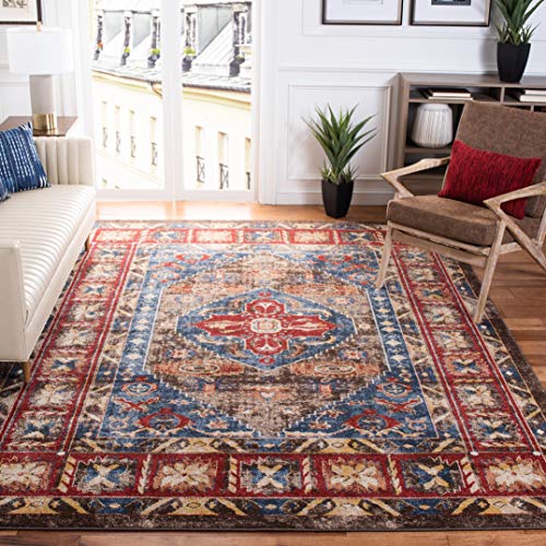 SAFAVIEH Bijar Collection 4' x 6' Brown / Royal BIJ621C Traditional Oriental Distressed Non-Shedding Living Room Bedroom Accent Rug