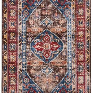 SAFAVIEH Bijar Collection 4' x 6' Brown / Royal BIJ621C Traditional Oriental Distressed Non-Shedding Living Room Bedroom Accent Rug