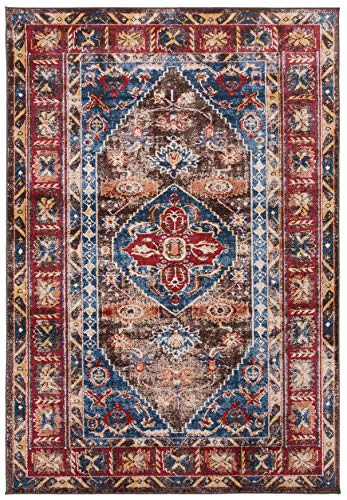 SAFAVIEH Bijar Collection 4' x 6' Brown / Royal BIJ621C Traditional Oriental Distressed Non-Shedding Living Room Bedroom Accent Rug