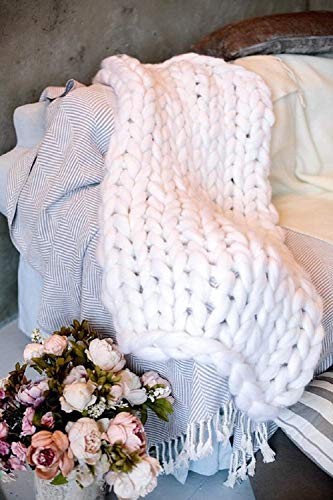 VIYEAR Chunky Knit Blanket Soft Handmade Knitting Throw Bedroom Sofa Decor Super Large White 59"x 59"