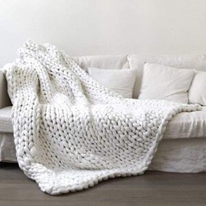 VIYEAR Chunky Knit Blanket Soft Handmade Knitting Throw Bedroom Sofa Decor Super Large White 59"x 59"