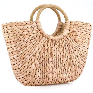 EROUGE Straw Bag Handmade Weave Tassels Handbag Multiple Decoration Options Hobo Bags (Brown)