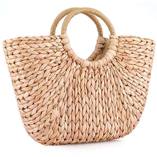 EROUGE Straw Bag Handmade Weave Tassels Handbag Multiple Decoration Options Hobo Bags (Brown)