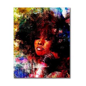 hvest african woman canvas wall art-black woman with afro hair artwork hippie painting for living room bedroom bathroom office wall decor,stretched and framed ready to hang,12×16 inches