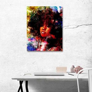 HVEST African Woman Canvas Wall Art-Black Woman with Afro Hair Artwork Hippie Painting for Living Room Bedroom Bathroom Office Wall Decor,Stretched and Framed Ready to Hang,12x16 inches