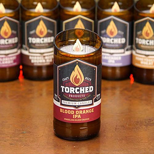 Torched Beer Scented Candles | Natural Soy Wax Candle | Blood Orange IPA Scent 8 oz | Makes a Great Gift for Men, Beer Lovers, and Collectors | Bar Man-Cave Decor and Accessories