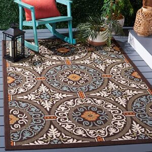 safavieh veranda collection 6’7″ x 9’6″ chocolate / aqua ver055 modern indoor/ outdoor non-shedding easy-cleaning patio backyard porch deck mudroom area rug