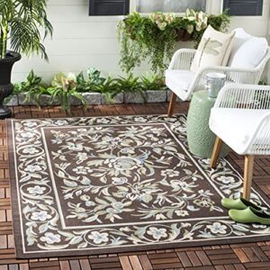 safavieh veranda collection 5’3″ x 7’7″ chocolate / aqua ver011 floral indoor/ outdoor non-shedding easy–cleaning patio backyard porch deck mudroom area–rug